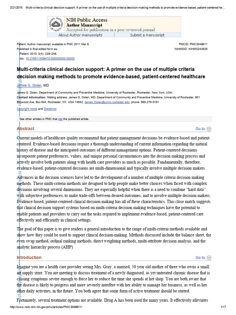 Multi-criteria clinical decision support_ A primer on the use of multiple criteria decision ...