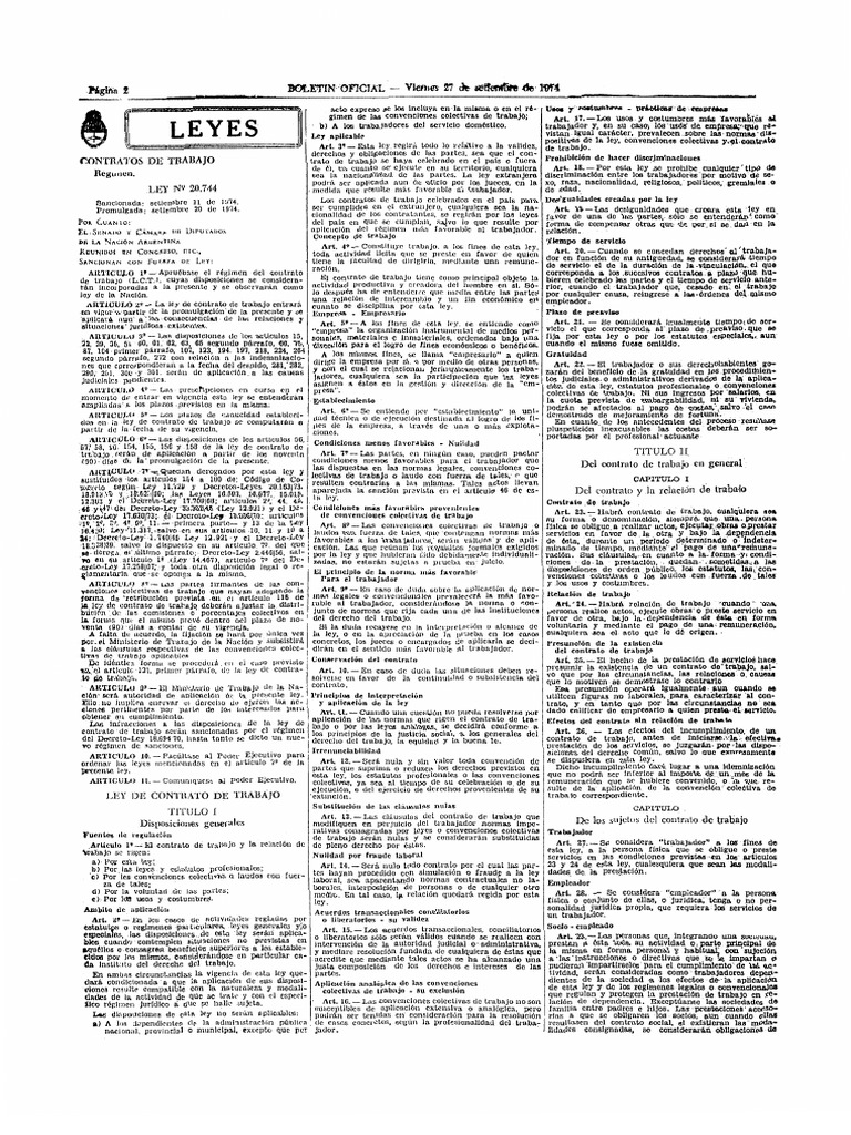 Ley 20744 Contrato de Trabajo | PDF