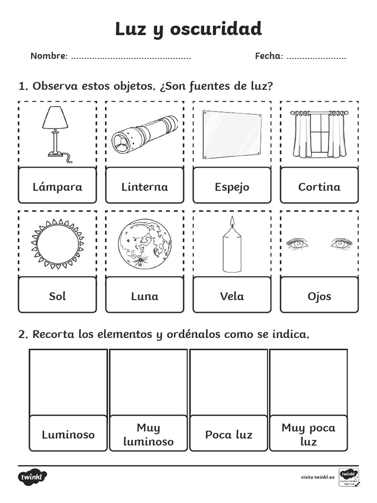 Ficha de Actividad Luz y Oscuridad | PDF