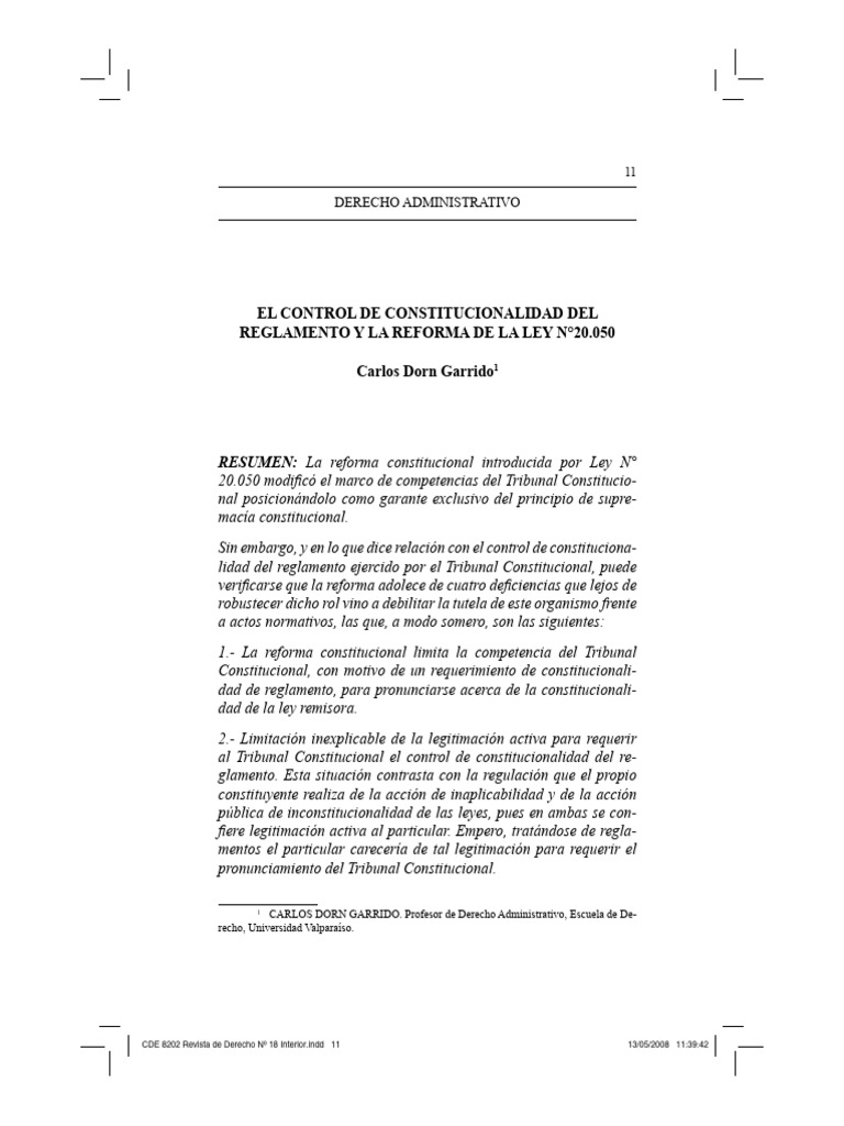 06 - El Control de Constitucionalidad Del Reglamento y La Reforma de La Ley N°20 | PDF ...