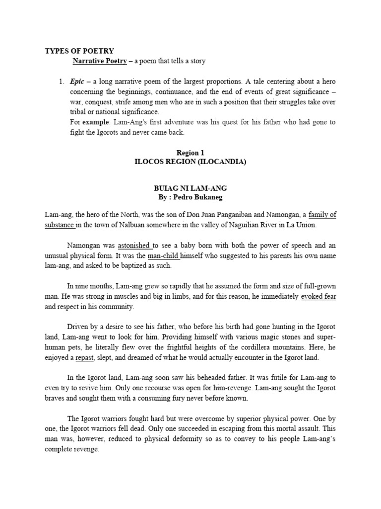 Epic Poetry: Lam-ang and Biuag | PDF
