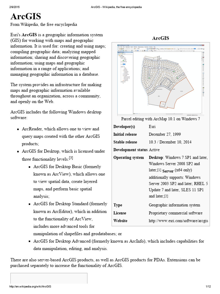 ArcGIS - Wikipedia, The Free Encyclopedia | PDF | Arc Gis | Esri