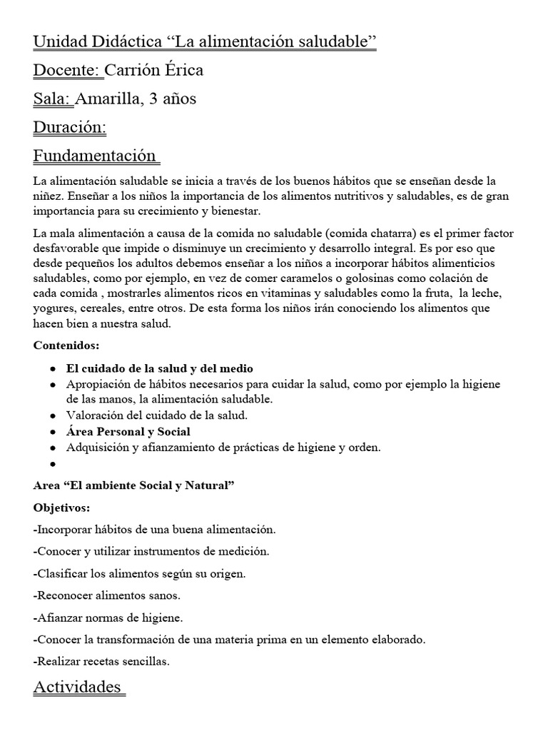 Unidad Didáctica Alimentación Saludable | PDF | Alimentos | Maicena