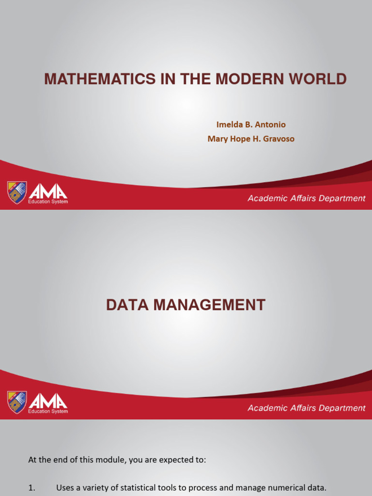 Module 007 Data Management | PDF | Mean | Median
