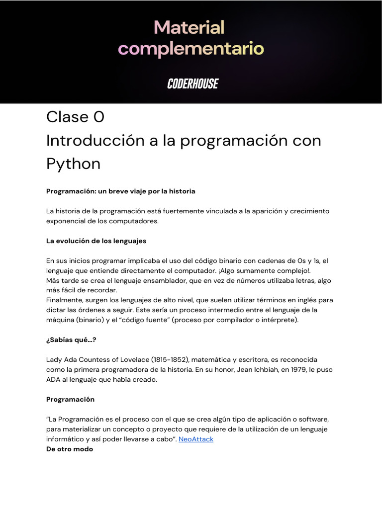 Guión Clase 0 - Introducción A Programar Con Python | PDF | Lenguaje de ...
