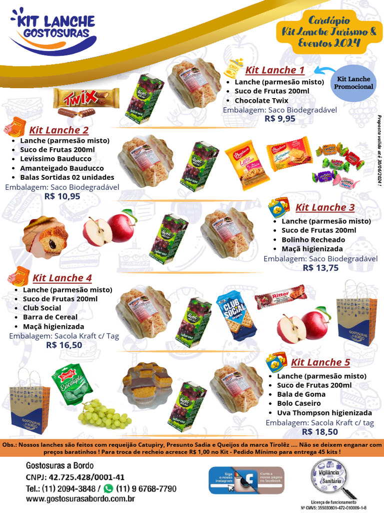 Kits de Lanche para Eventos 2024 | PDF | Culinária ocidental | Alimentos