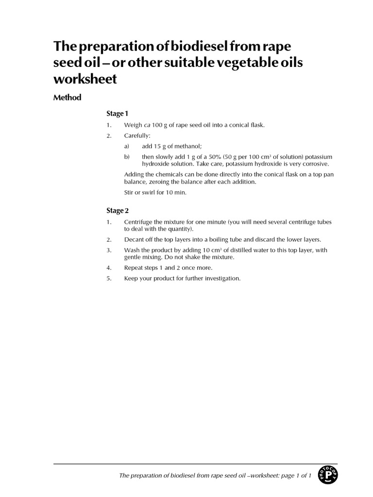 Materials Biodiesel Part 1 Worksheets Pdf Biodiesel Diesel Fuel
