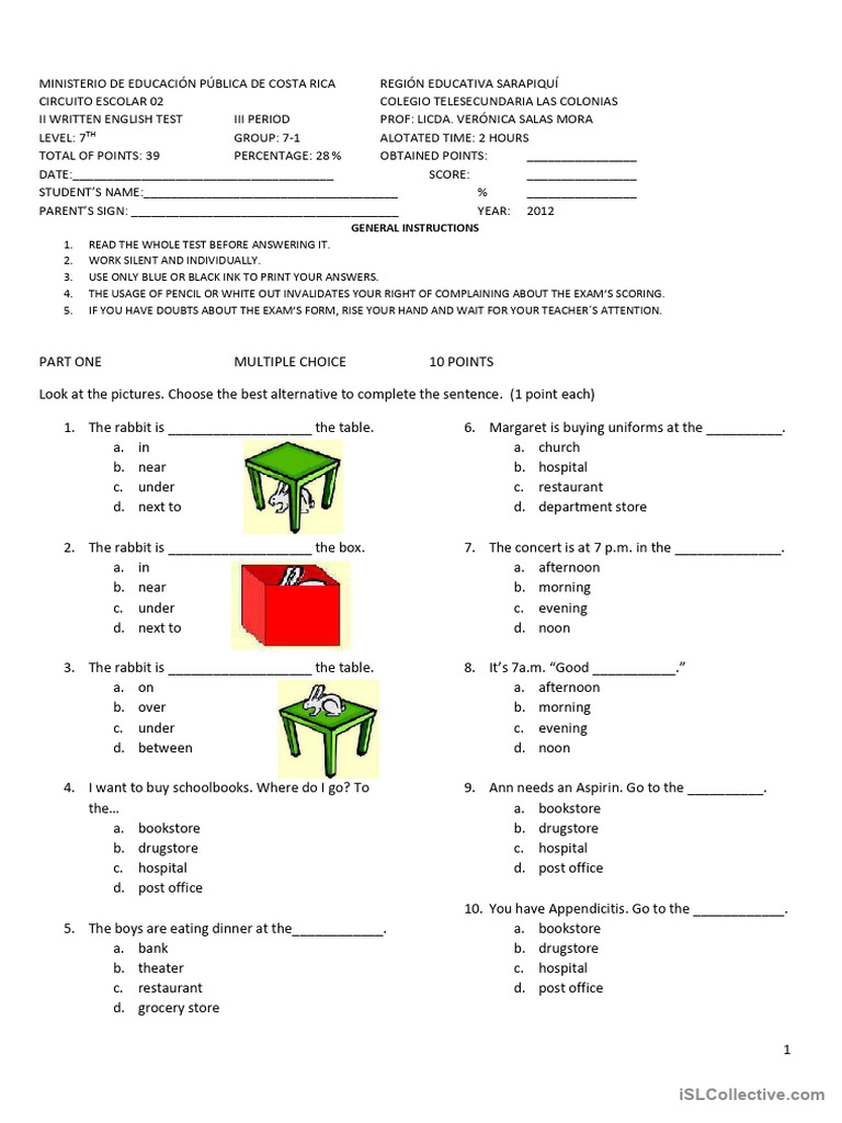 Basic English Review Test | PDF