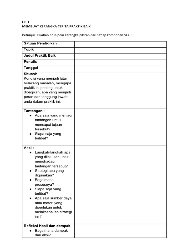 LK.1. - Membuat Kerangka Cerita Praktik Baik | PDF