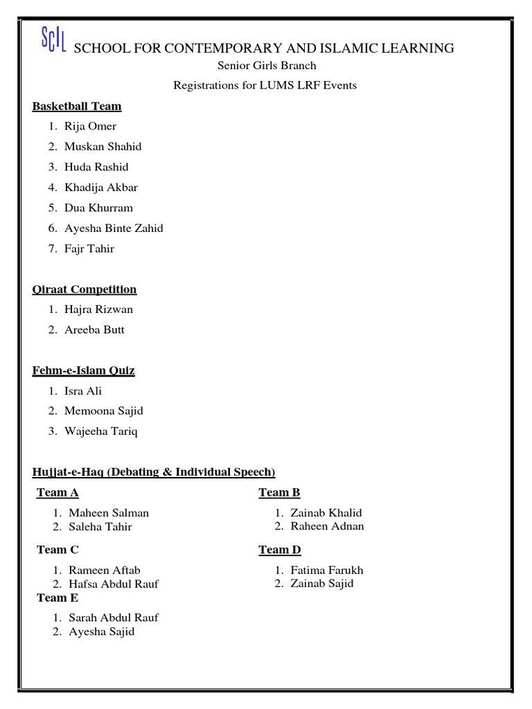 Registrations For LUMS LRF Events | PDF