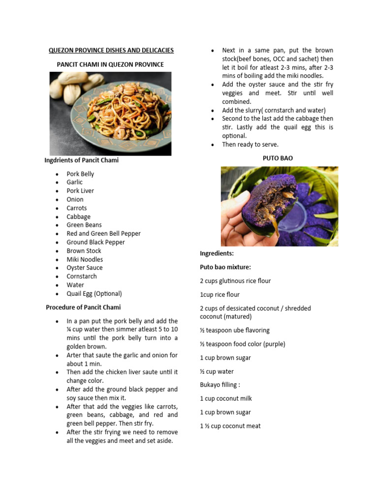 Quezon Province Dishes and Delicacies | PDF | Cooking | Foods