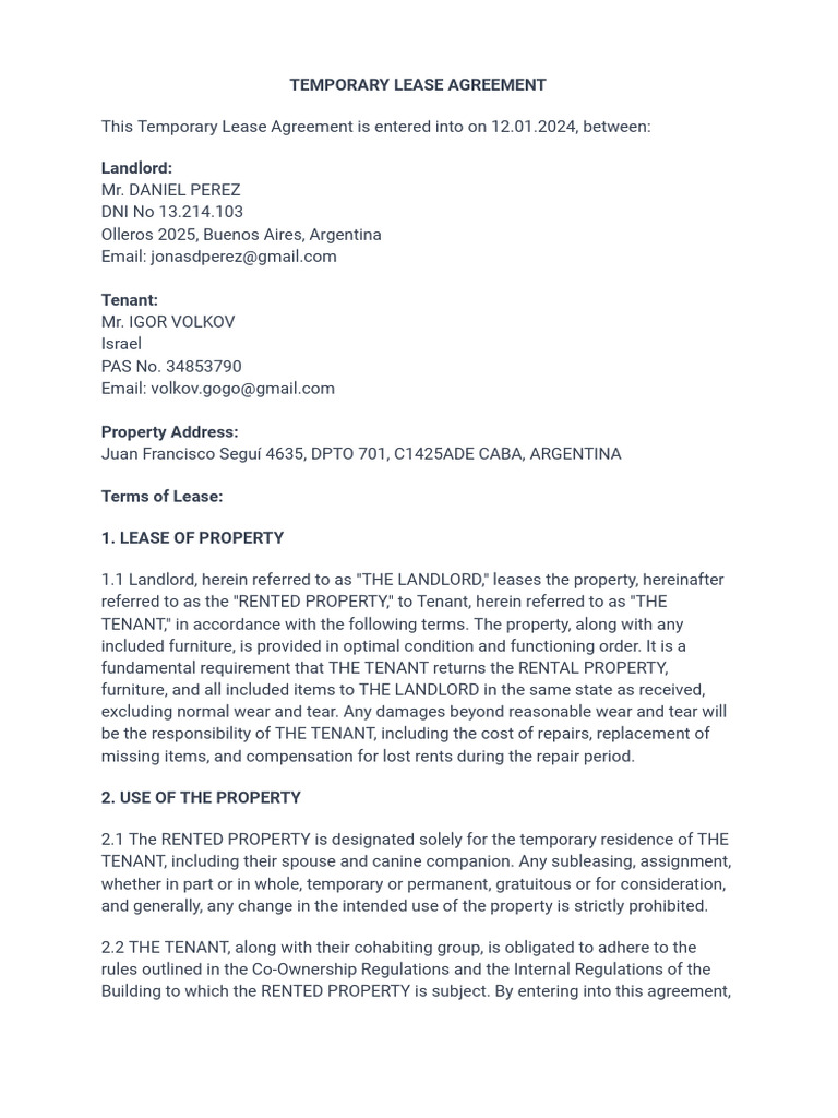Temporary Lease Agreement | PDF | Lease | Leasehold Estate