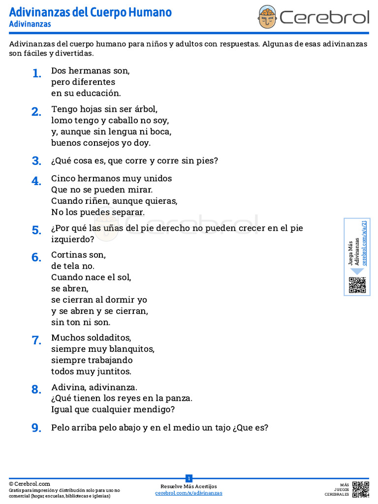 Adivinanzas Del Cuerpo Humano Pdf