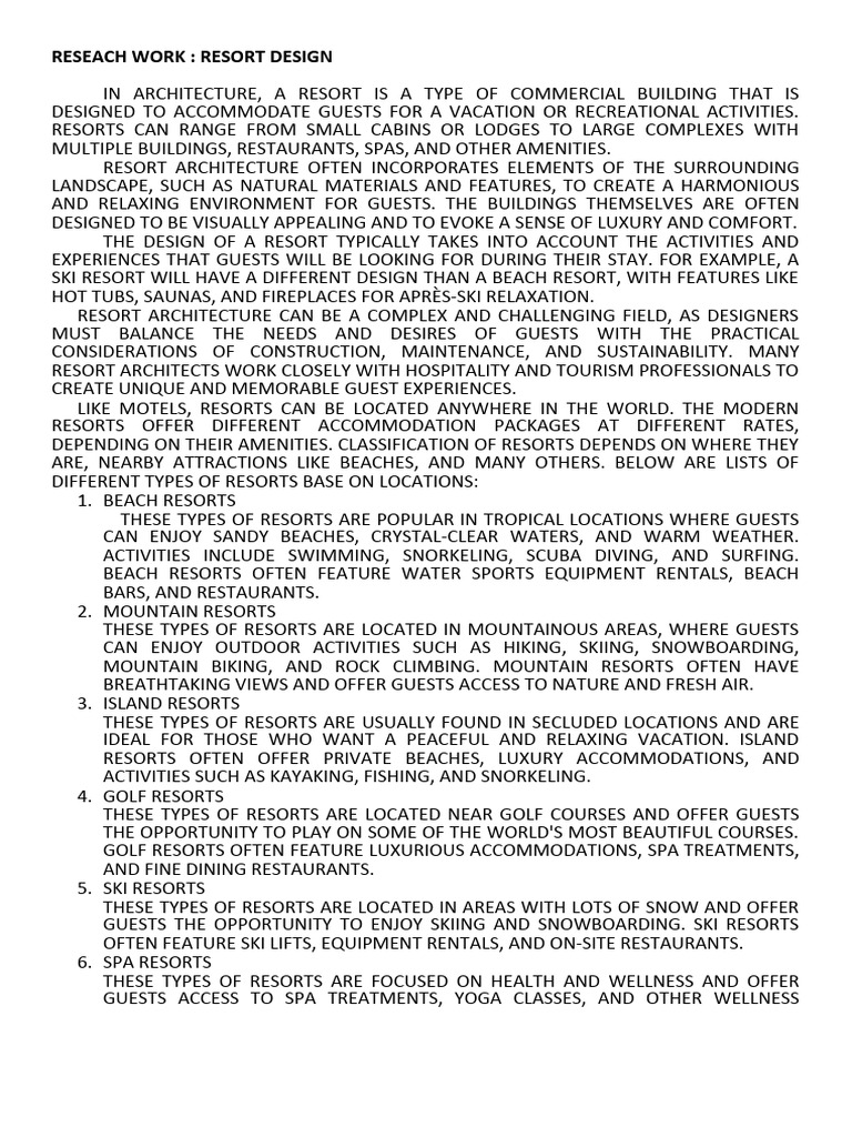 RSW 2 Midterm | PDF | Resort