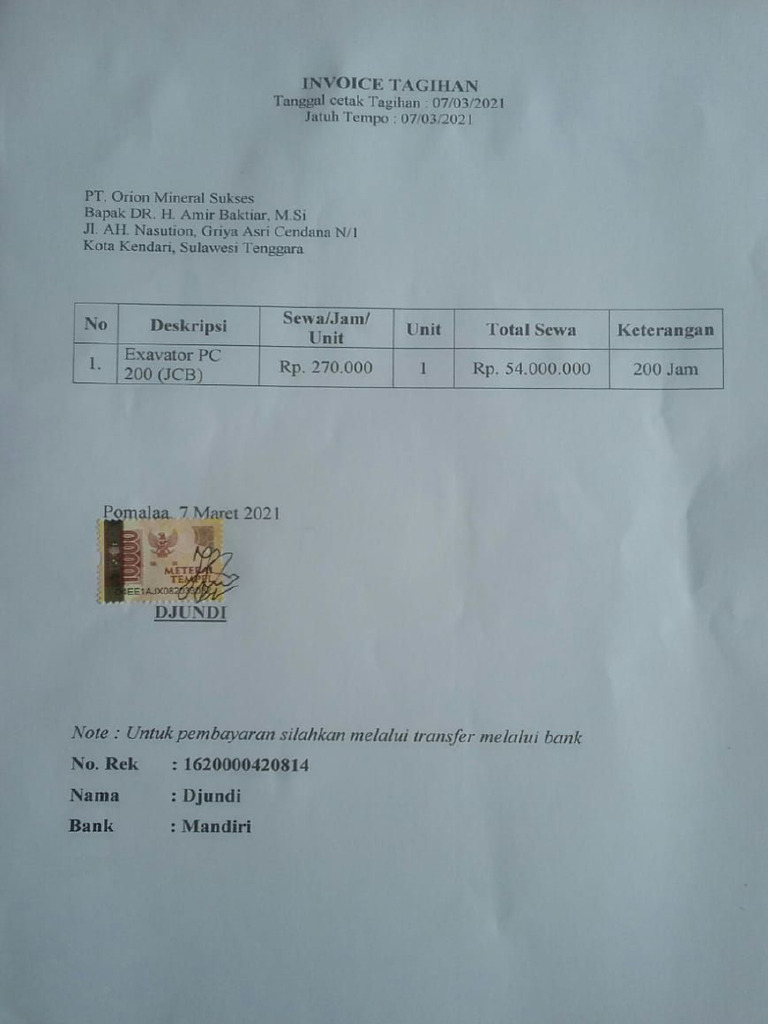 08-03-2021 INVOICE TAGIHAN EXCA | PDF