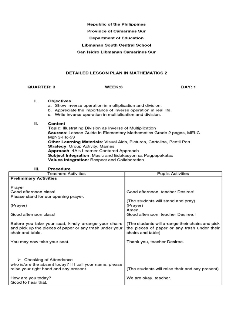 Math DLP Grade 2 | PDF | Teachers | Learning