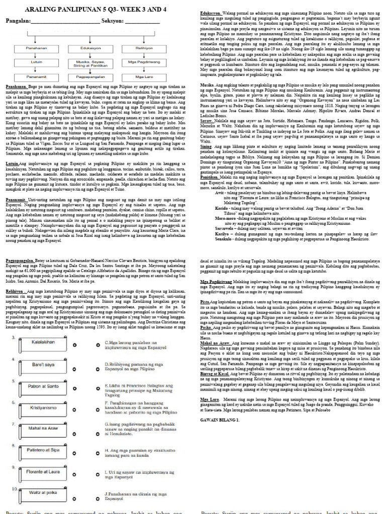 Quarter 3 Week 3 and 4 AP5 Worksheet Module | PDF