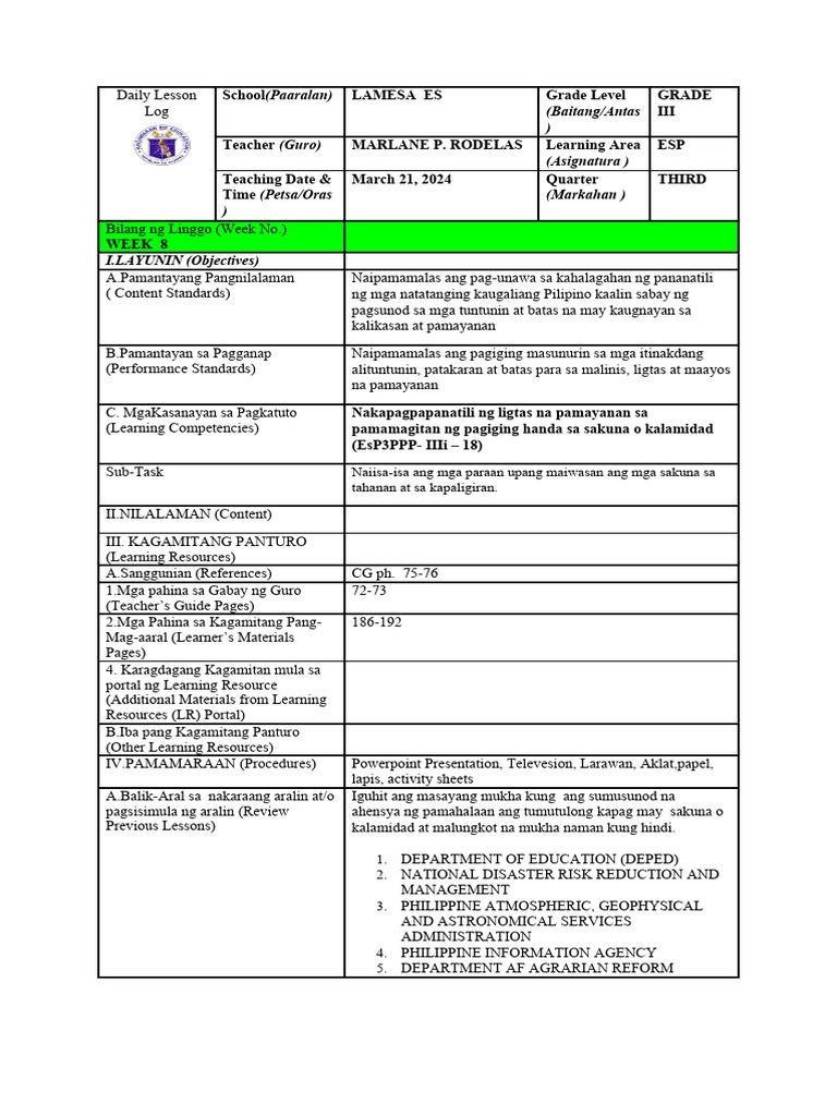 Esp3 q3 Week 8 Day 4 | PDF