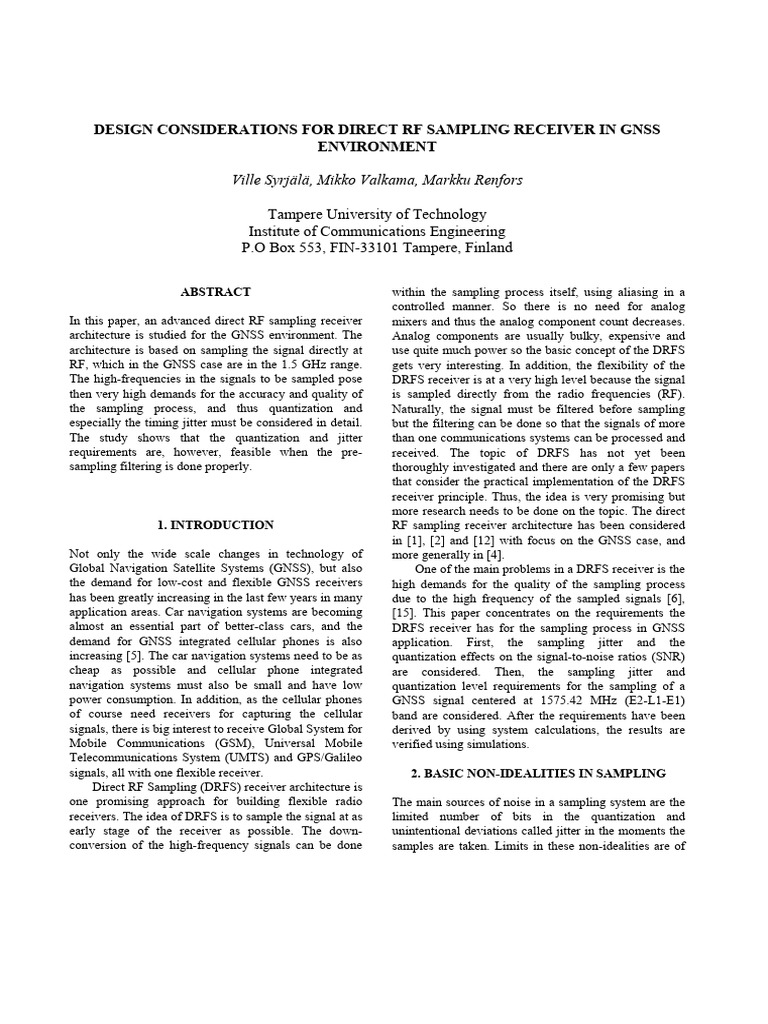 Design Considerations For Direct RF Sampling Receiver in Gnss Environment | PDF | Sampling ...