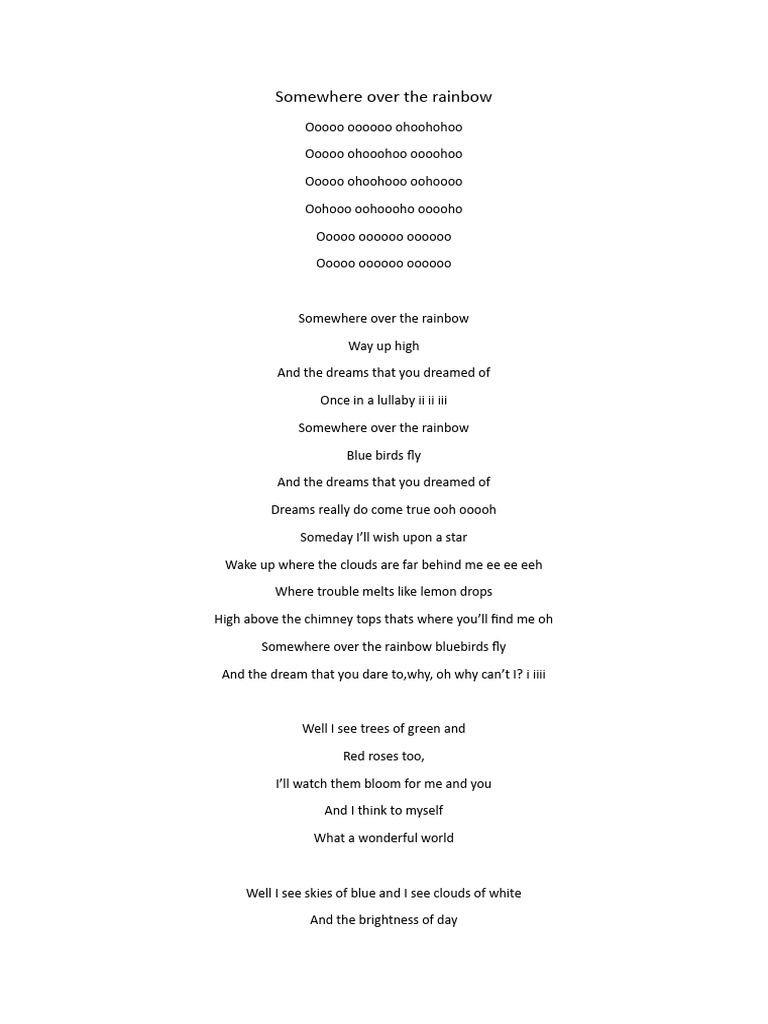 Lyrics to Somewhere Over the Rainbow | PDF