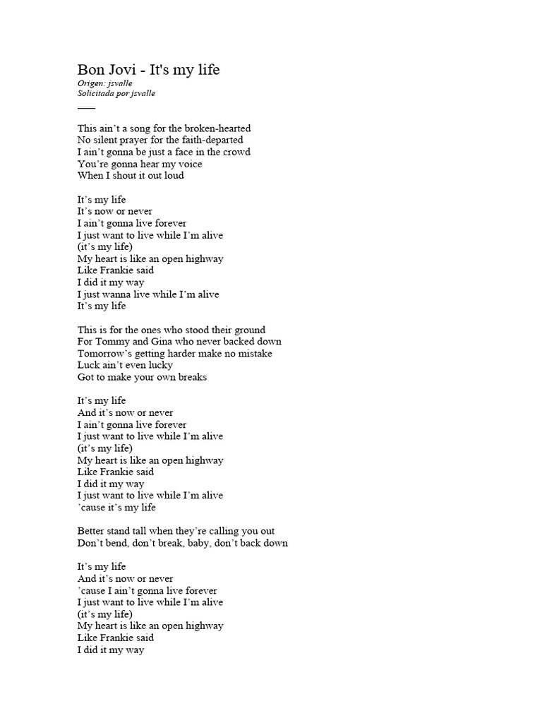 Bon Jovi Its My Life | PDF | Música grabada | Grabación de sonido