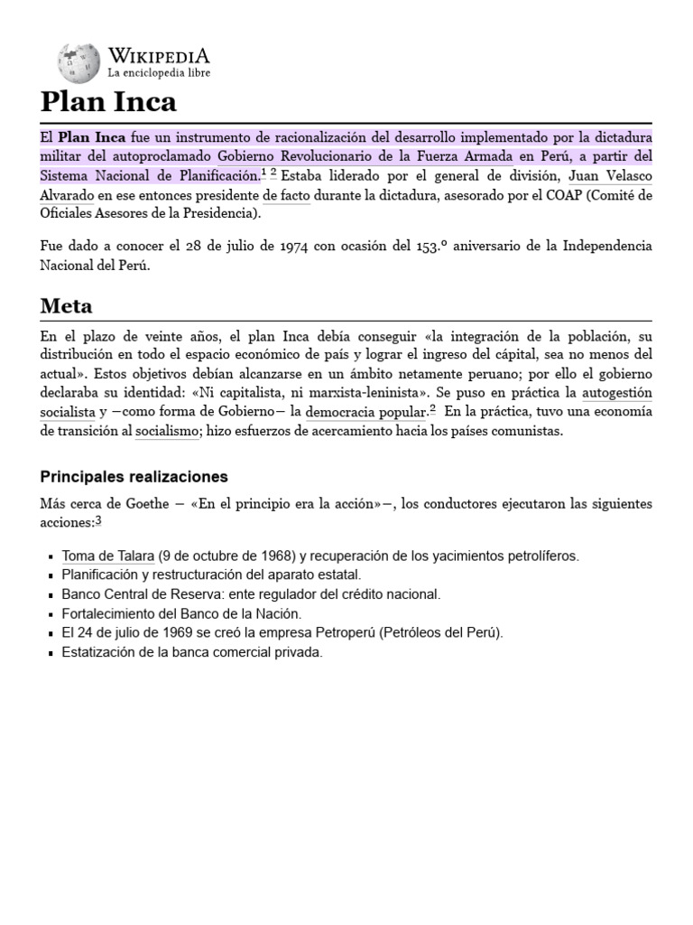 Plan Inca - Wikipedia, La Enciclopedia Libre | PDF