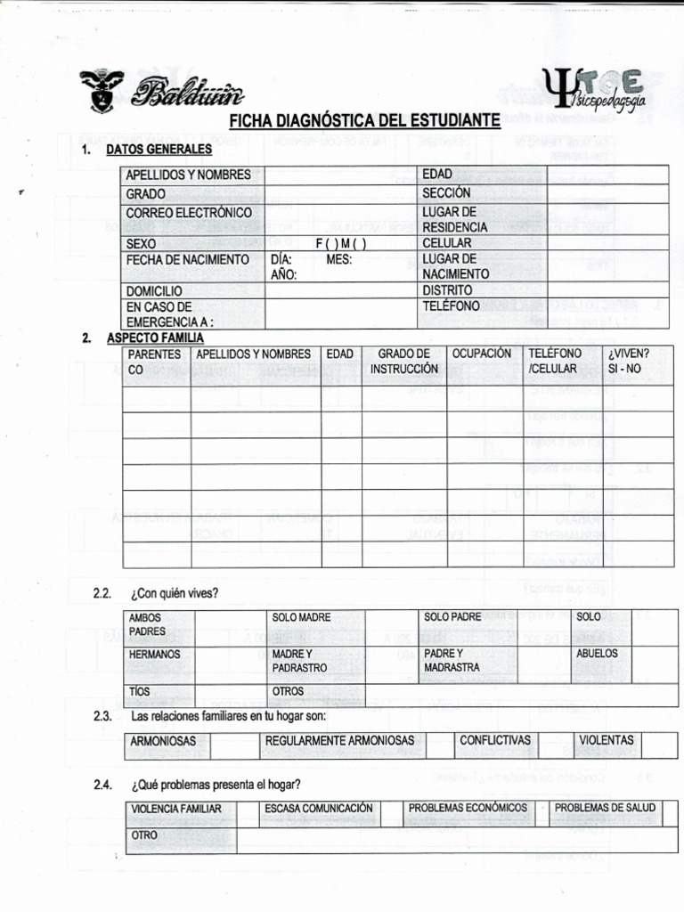 Ficha Diagnóstica Del Estudiante | PDF