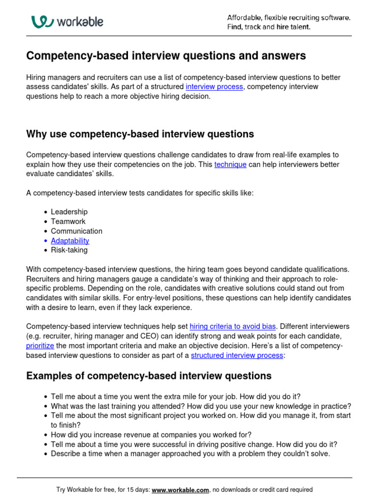 Competency Based Interview Questions | PDF | Recruitment | Interview