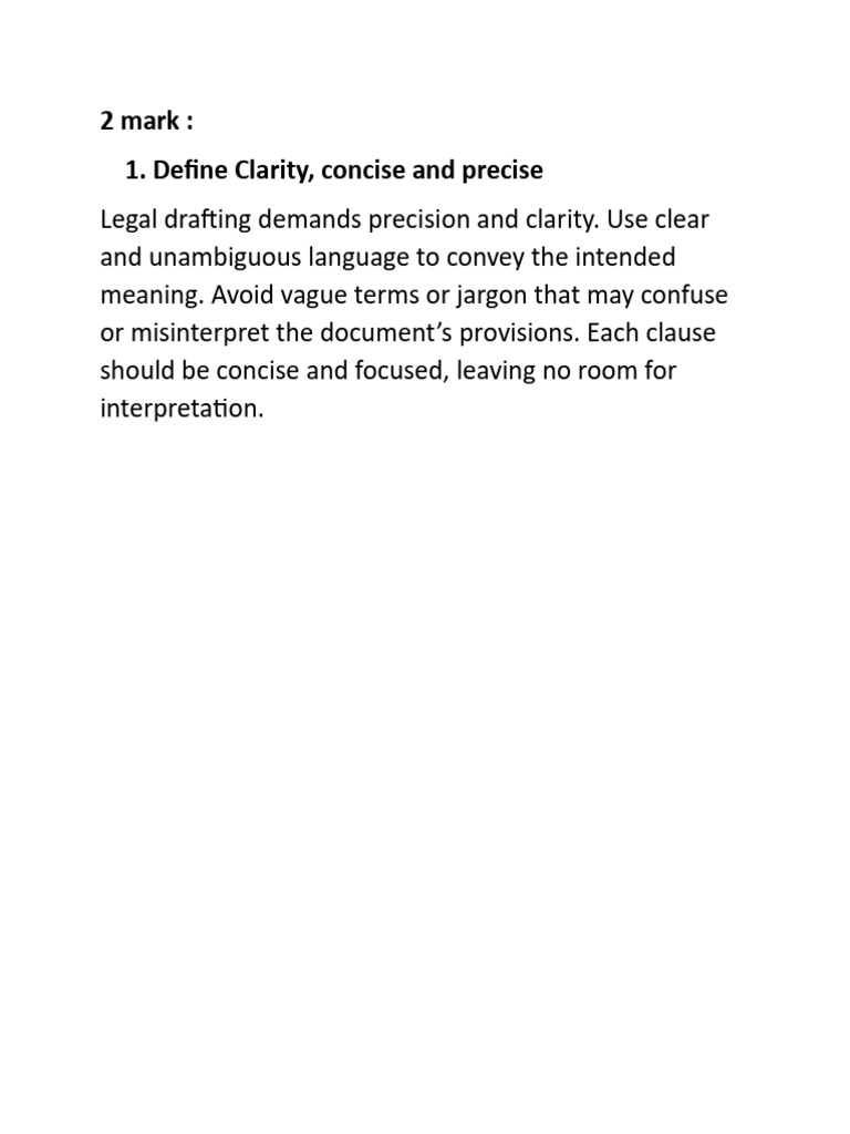 2 Mark: 1. Define Clarity, Concise and Precise | PDF | Lawsuit | Pleading