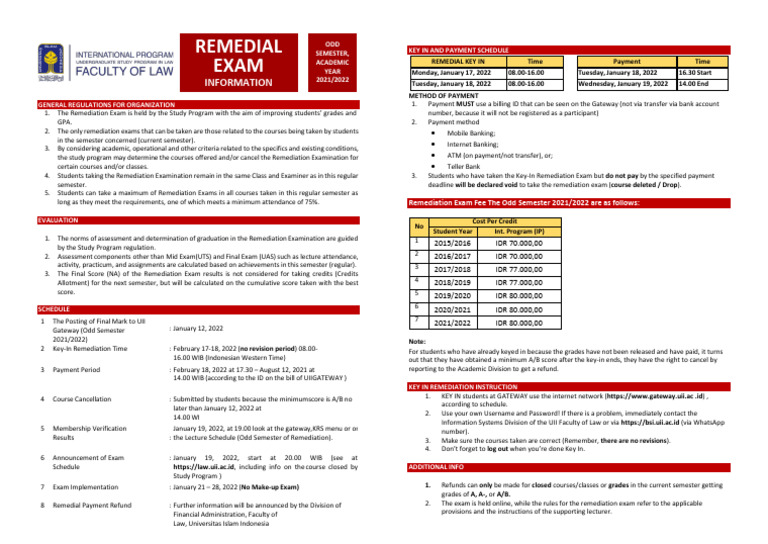 Remedial Exam Information IP 2021 2022 | PDF | Academic Term
