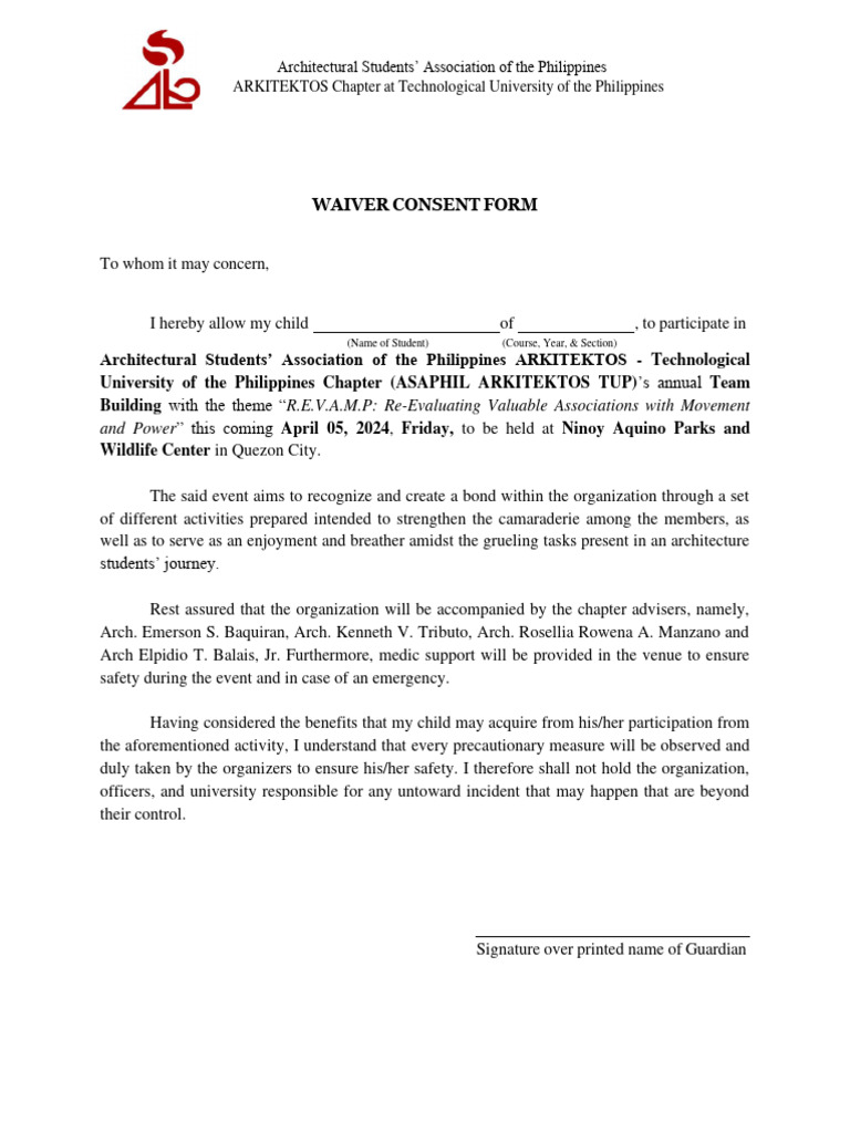 ASAPHIL ARKITEKTOS Waiver Consent Form | PDF | Social Science | Science ...