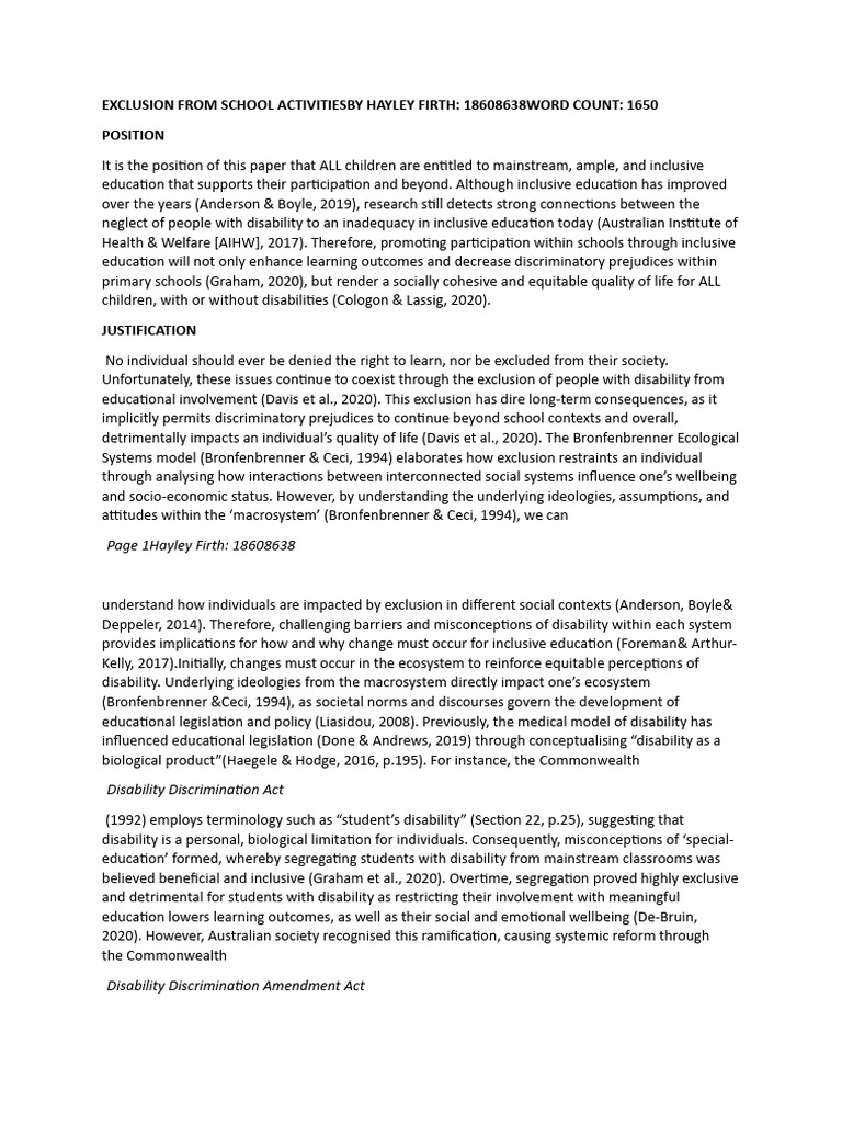 Ass1 - Guide | PDF | Inclusion (Education) | Disability