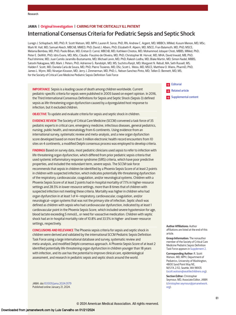 2024 International Consensus Criteria of Pediatric Sepsis and Septic | PDF | Sepsis | Blood Pressure