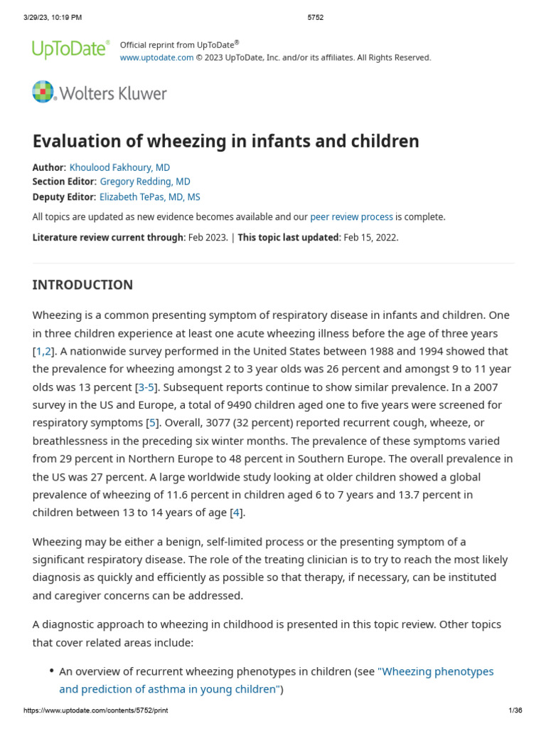 Evaluation of Wheezing in Infants and Children | PDF | Respiratory Diseases | Asthma