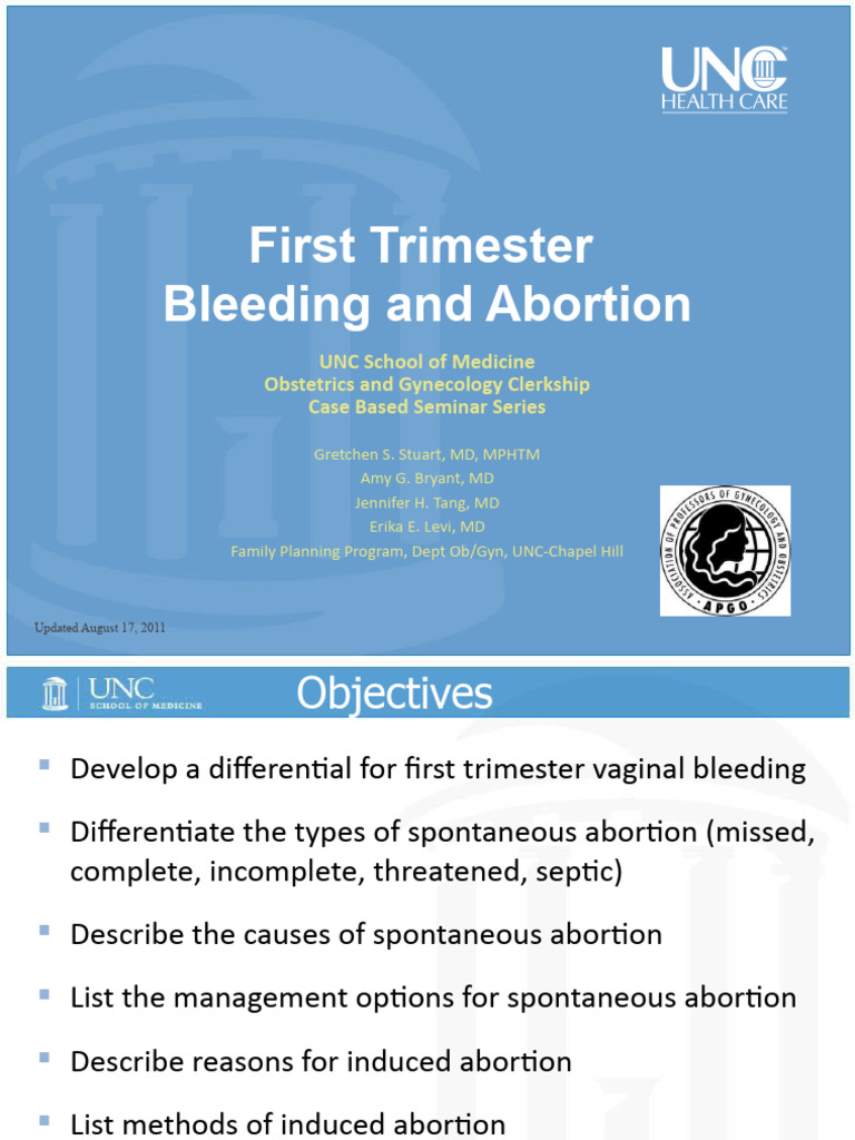 First Trimester Bleeding and Abortion | PDF | Miscarriage | Pregnancy