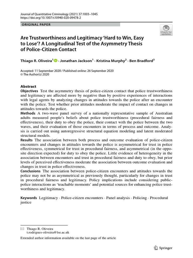 Police Trust Research Pdf Attitude Psychology Hypothesis 