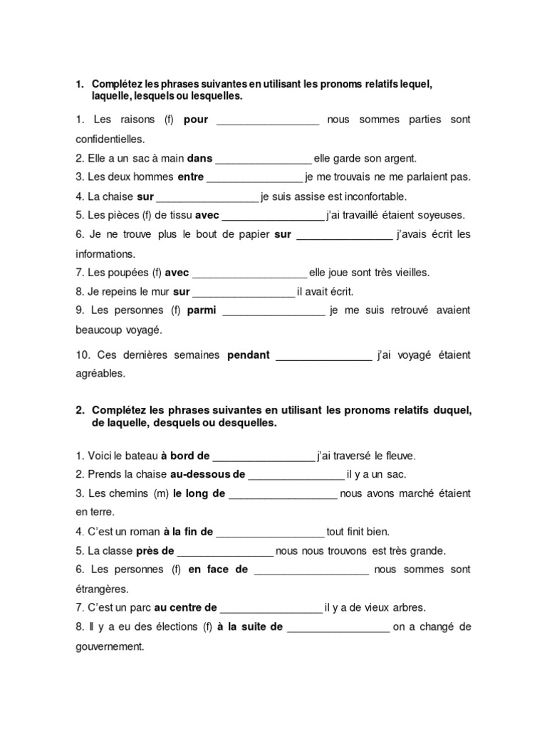 Pronoms Relatifs Composés | PDF