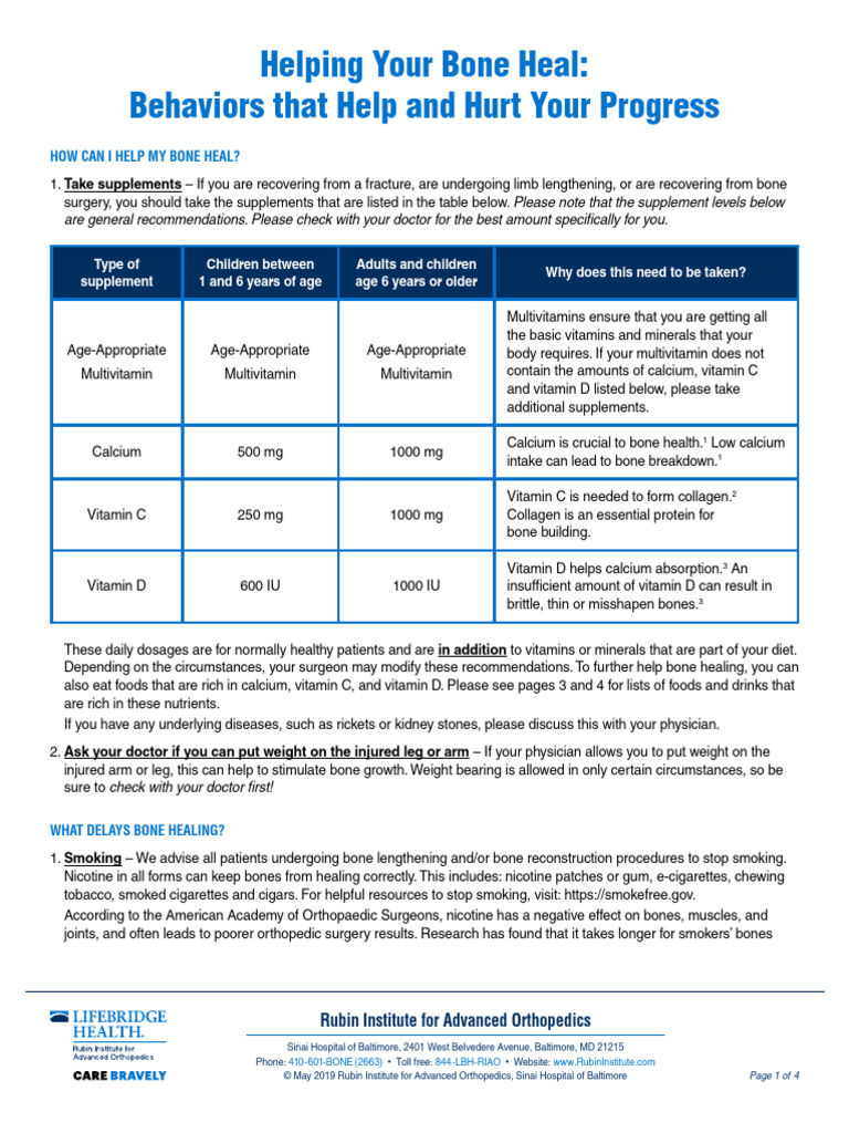 Helping Your Bone Heal Behaviors That Help and Hurt Your Progress | PDF ...