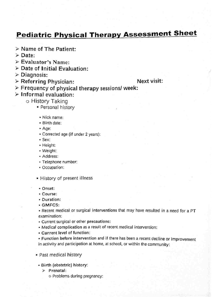 Paediatric PT Flow Sheet | PDF
