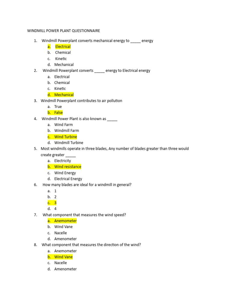 Windmill Power Plant Questionnaire | PDF | Wind Turbine | Wind Power