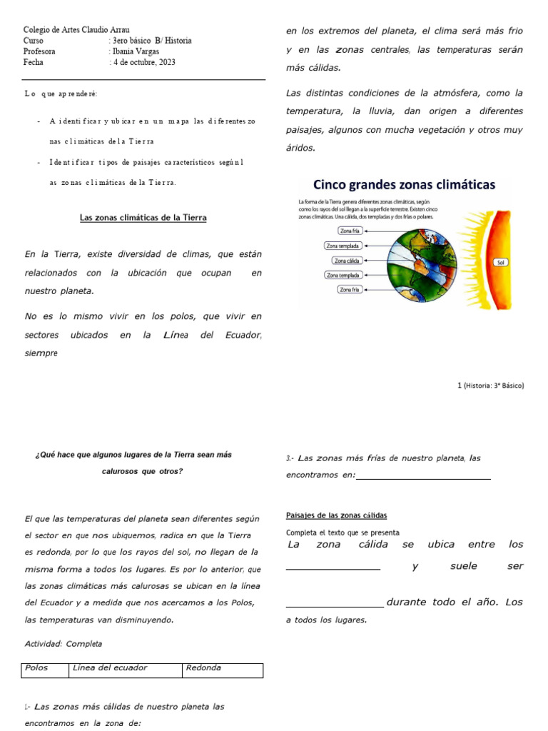 Zonas Climáticas para 3° Básico | PDF | Clima | Clima templado