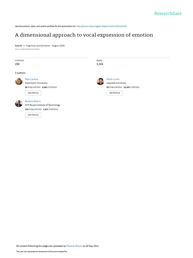 Vocal Emotion Expression Dimensions | PDF | Emotions | Affect (Psychology)