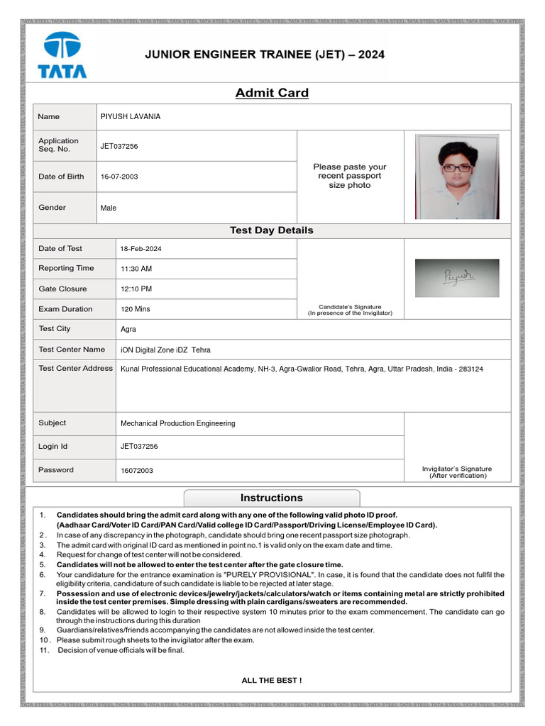 Exam Instructions for IDZ Tehra Candidates | PDF | Identity Document ...