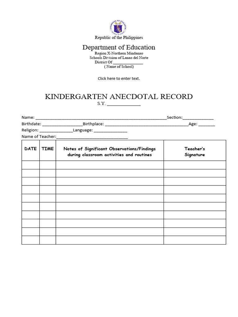 Kindergarten-Anecdotal-Record | PDF