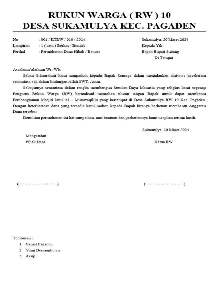 Proposal RUKUN WARGA 10 | PDF