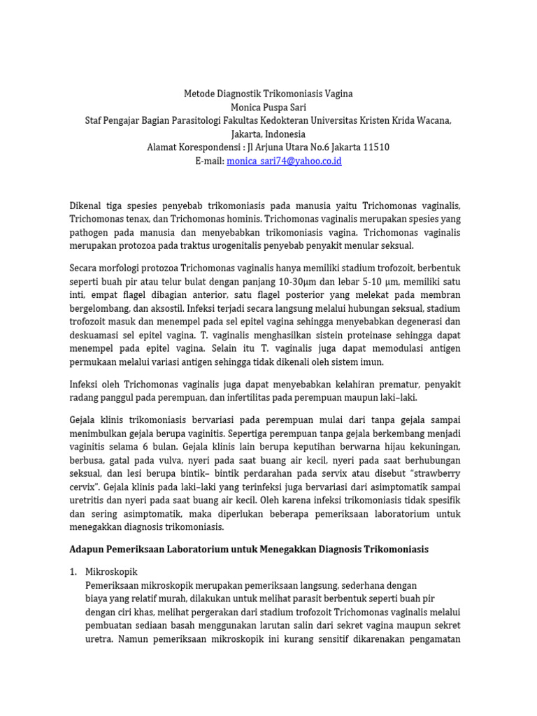 Metode Diagnostik Trikomonas Vaginalis | PDF
