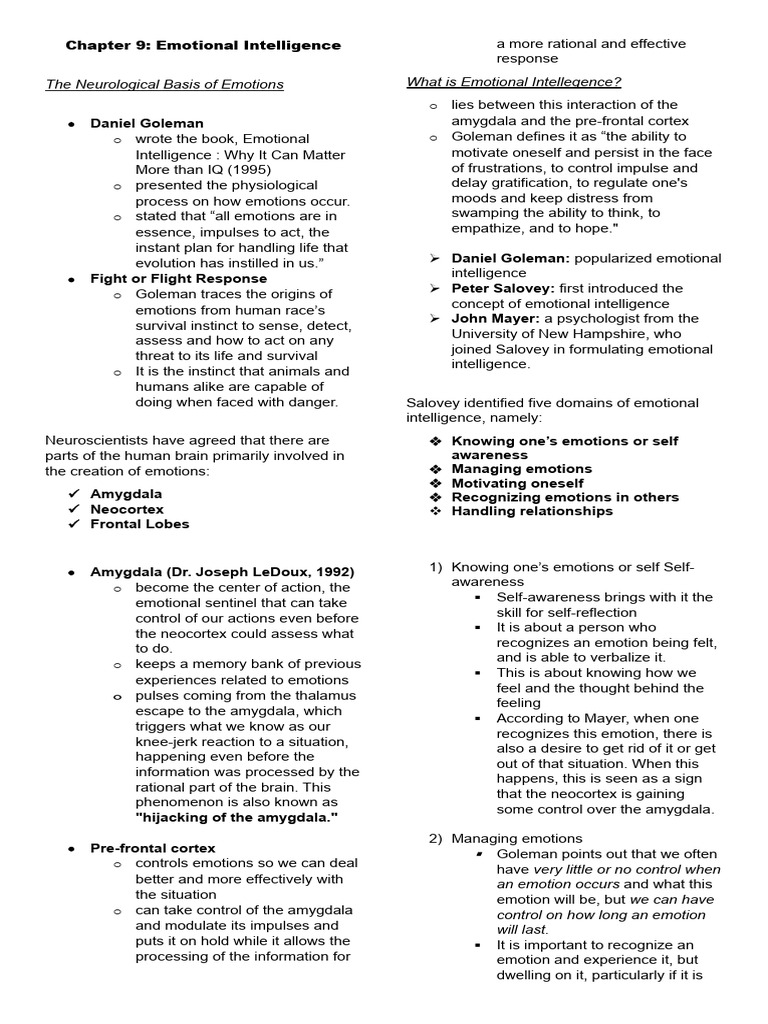 Chapter 9 Emotional Intelligence Handouts | PDF | Emotions | Empathy