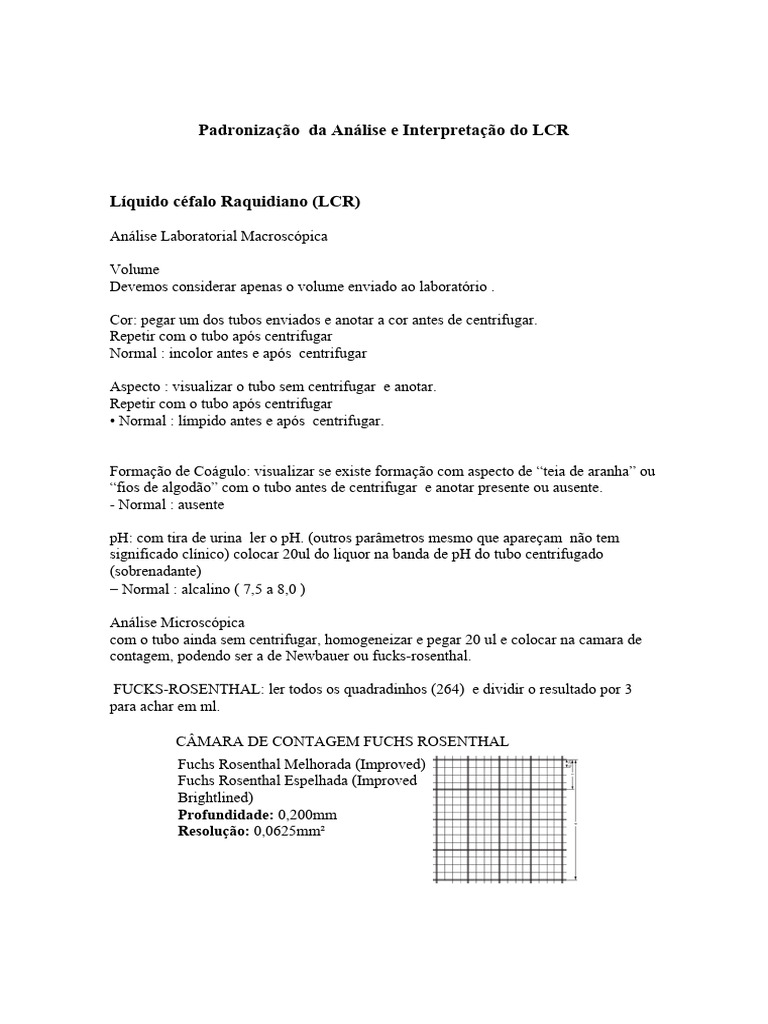 Análise do LCR e Contagem em Câmara Fuchs-Rosenthal | PDF | Líquido ...