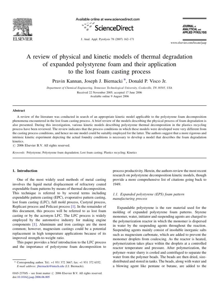 A Review of Physical and Kinetic Models of Thermal Degradation of ...