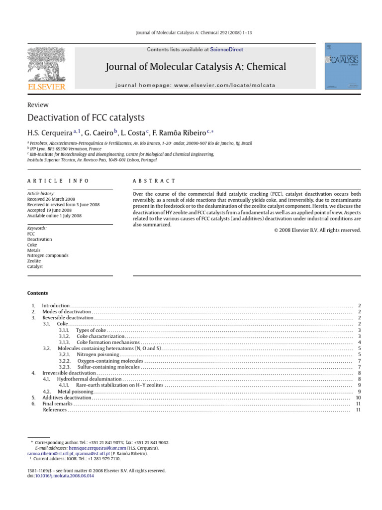 (2008) Deactivation of FCC Catalysts | PDF | Catalysis | Chemical Reactions